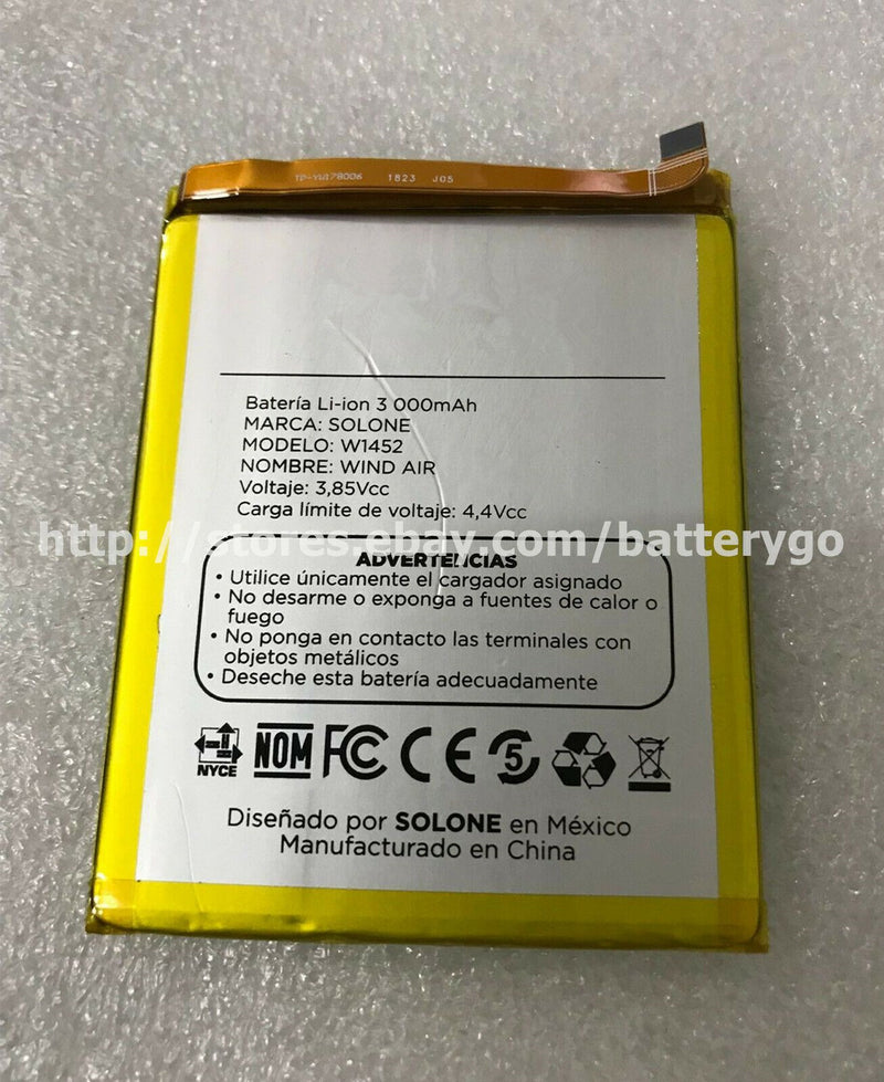 New 3000mAh 3.85V Battery W1452 For Solone Wind Air Smartphone